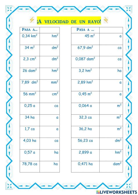 Cambios De Unidades De Superficie Worksheet 45th 25th