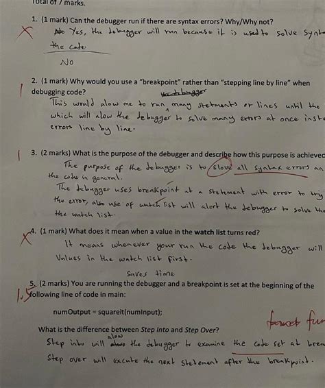 Solved Total Of 7 Marks 1 1 Mark Can The Debugger Run If Chegg