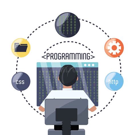 Web Developer Working On Computer Programming Coding Stock Vector Illustration Of Binary Code