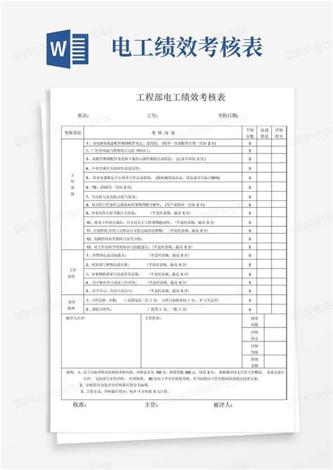 电工绩效考核表Word模板下载 编号qpbbrboa 熊猫办公