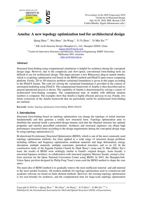 Pdf Ameba A New Topology Optimization Tool For Architectural Design