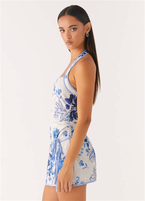 Garden Party Mini Dress Serene Sky Floral Peppermayo Us