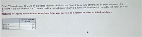 solved stock y ﻿has a beta of 1 05 ﻿and an expected return