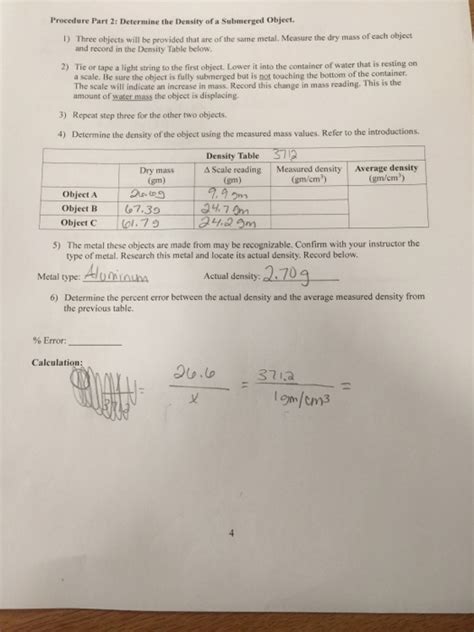 Solved Procedure Part 2 Determine The Density Of A Chegg Com