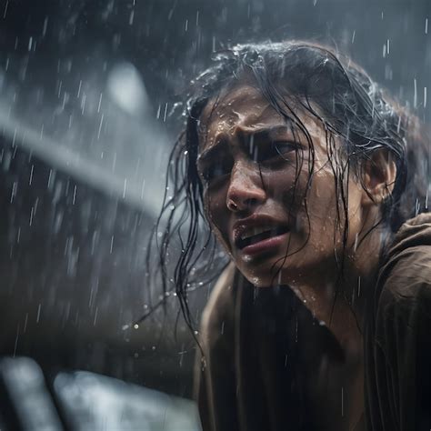 Premium Photo A Woman Having Emotional Discharge Moment In Heavy Rain