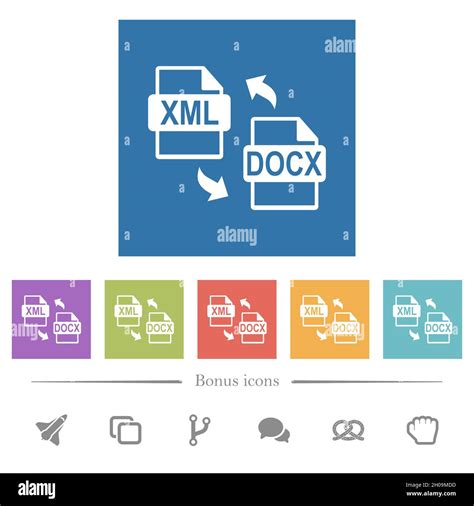 Xml Docx File Conversion Flat White Icons In Square Backgrounds 6