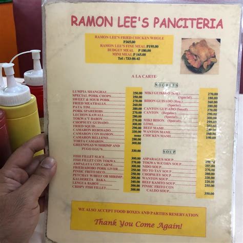 Menu At Ramon Lee Panciteria Restaurant Manila