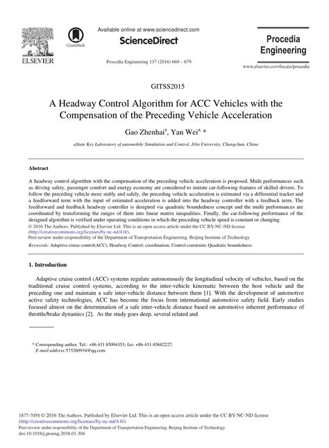 pdf a headway control algorithm for acc vehicles with the