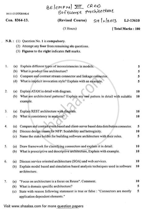 Software Architecture BE Computer Engineering Semester BE Fourth Year Old Question
