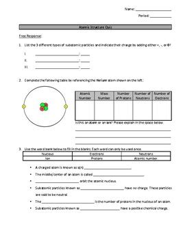 Atomic Structure Quiz By Miss Franzi S Science Tools TPT
