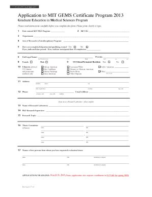 Fillable Online Hst Mit Application To MIT GEMS Certificate Program Hst Mit Fax Email