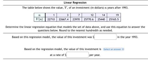 Solved Linear Regression The Table Below Shows The Value V