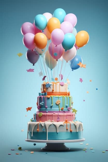 Торт на день рождения с воздушными шарами Премиум Ai сгенерированное изображение