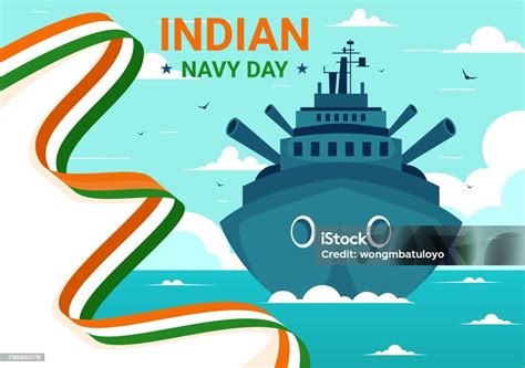 12 월 4 일 인도 해군의 날 벡터 일러스트 레이 션 전투기 함선 경례 군인 그리고 평평한 스타일 배경에 군사 감사를 특징으로합니다 국기에 대한 스톡 벡터 아트 및 기타