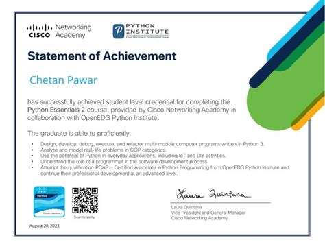 Chetan Pawar On Linkedin Python Essentials 2 Certificate By Cisco