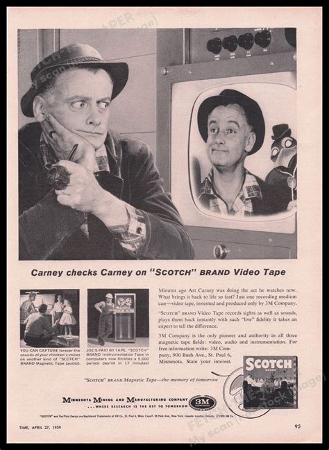 Scotch Brand Video Tape Art Carney 1959 Vintage Print Ad — Fetch The Paper