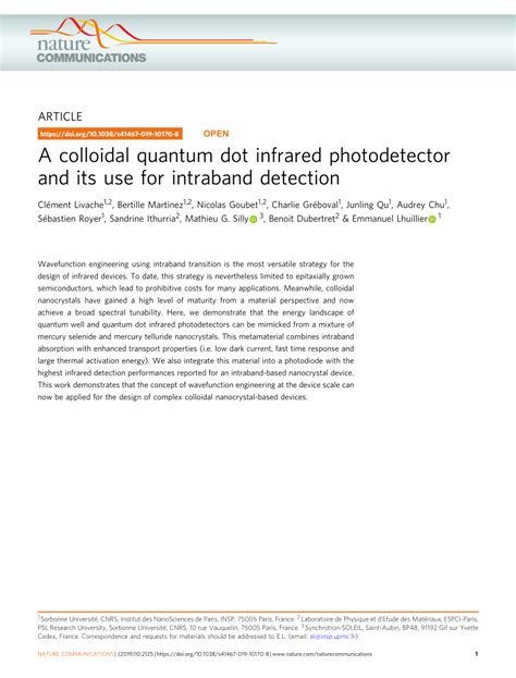Pdf A Colloidal Quantum Dot Infrared Photodetector And Its Use For
