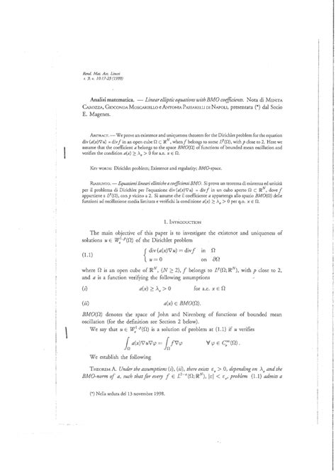 Pdf Linear Elliptic Equations With Bmo Coefficients