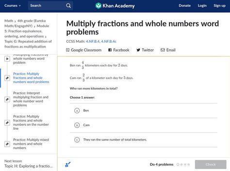 Khan Academy Multiply Fractions And Whole Numbers Word Problems Unit