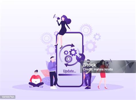 卡通軟體更新的人為移動應用程序設計等軸測向量圖移動應用程式設計技術網路向量圖向量圖形及更多插圖圖片 插圖 改變 改進 Istock