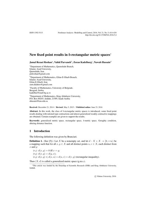 Pdf New Fixed Point Results In B Rectangular Metric Spaces