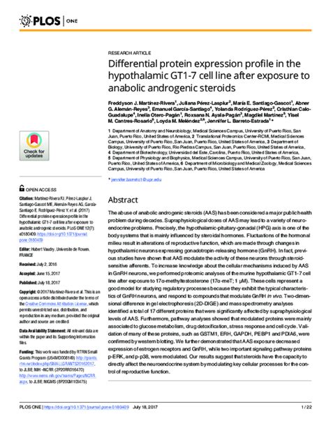 Pdf Differential Protein Expression Profile In The Hypothalamic Gt1 7 Cell Line After Exposure