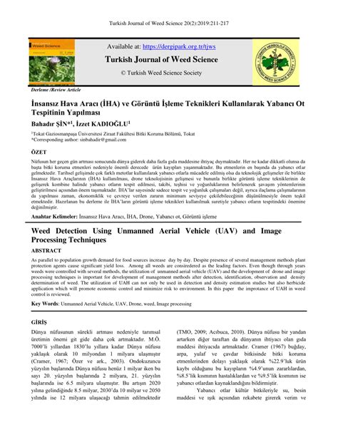 Pdf İnsansız Hava Aracı İha Ve Görüntü İşleme Teknikleri Kullanılarak Yabancı Ot Tespitinin