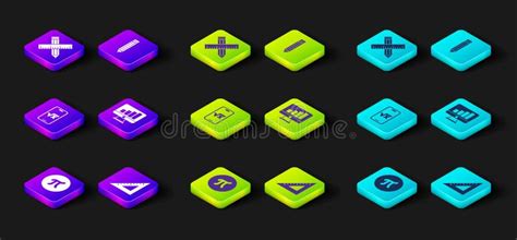 Set Pi Symbol Triangular Ruler Square Root Of X Glyph Computer Monitor With Graph Chart