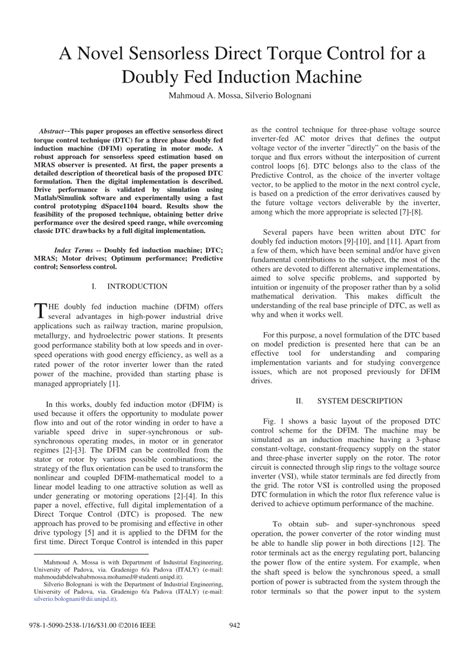 Pdf A Novel Sensorless Direct Torque Control For A Doubly Fed Induction Machine