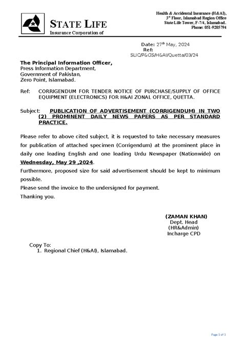 Pid Cover Letter For Corrigendum Advertisement May 27 2024 Studocu