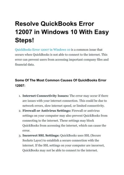 resolve quickbooks error 12007 in windows 10 with easy steps