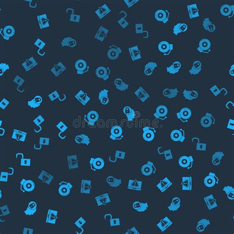 Set Laptop With Exclamation Mark Ringing Alarm Bell Human Head Lock And Open Padlock On