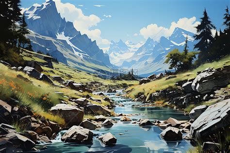 夏季翠绿山谷的美丽景观插画图片下载 正版图片600808524 摄图网