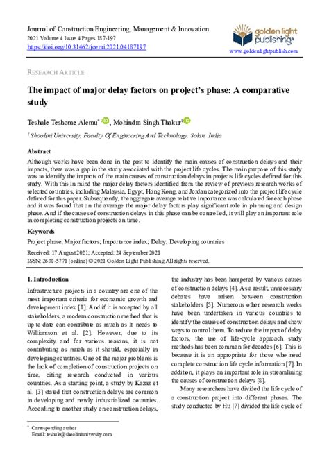 Pdf The Impact Of Major Delay Factors On Projects Phase A