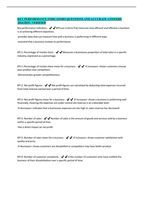 Key Performance Indicators Questions And Accurate Answers 2024 2025 Verified Key Performance