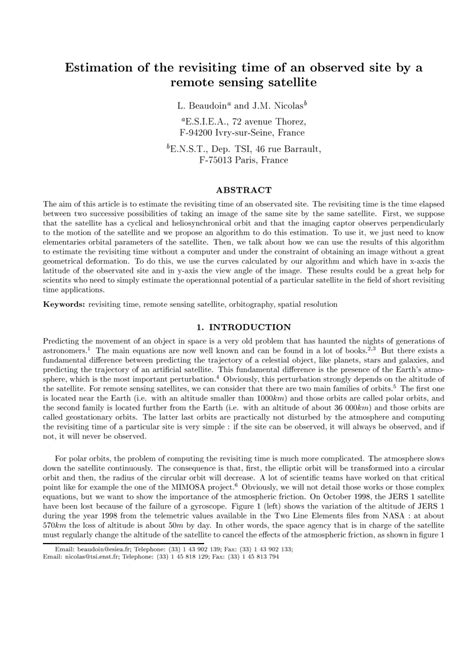 Pdf Estimation Of The Revisiting Time Of An Observed Site By A Remote Sensing Satellite