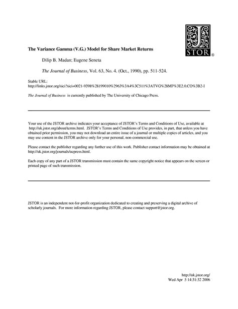 Pdf The Variance Gamma Vg Model For Share Market Returns