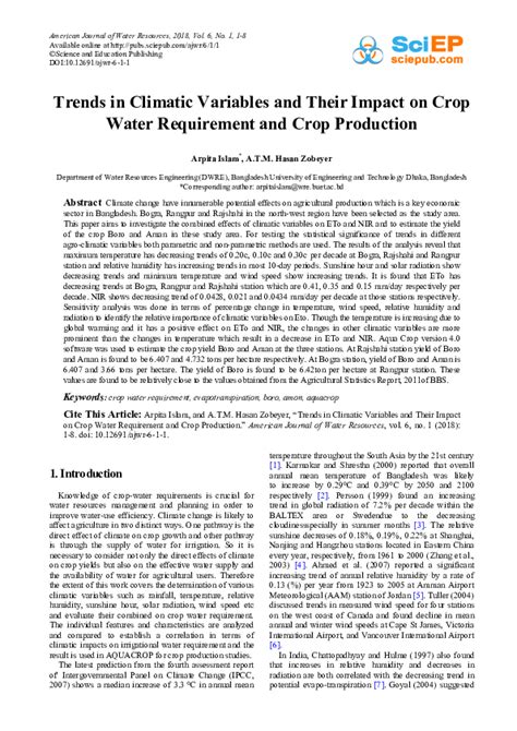 Pdf Trends In Climatic Variables And Their Impact On Crop Water