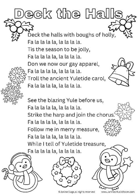Secular Winter Holiday Songbook Lyrics Coloring By Janines Music Room