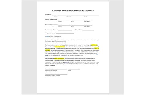 Editable Authorization To Background Check Authorization To Background Check Template