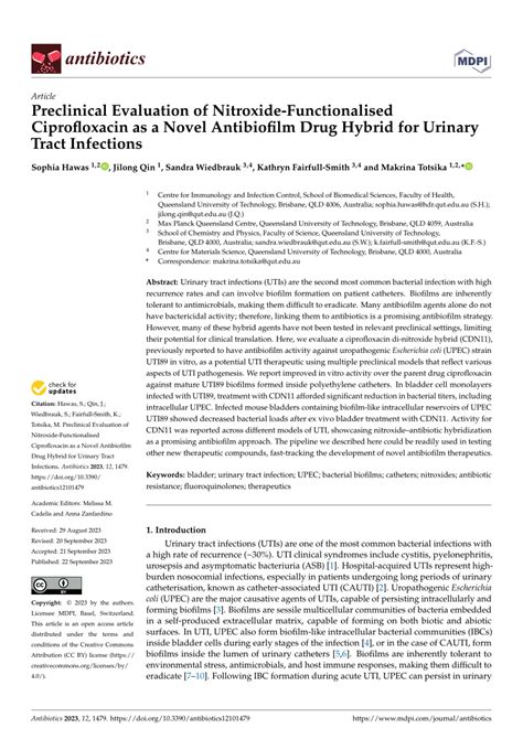 Pdf Preclinical Evaluation Of Nitroxide Functionalised Ciprofloxacin As A Novel Antibiofilm