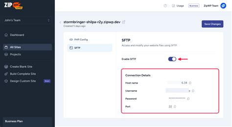 How To Enable Access SFTP Credentials For A Website ZipWP