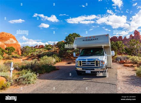 Motorhome In Front Of Rock Scenery Devils Garden Campground Arches