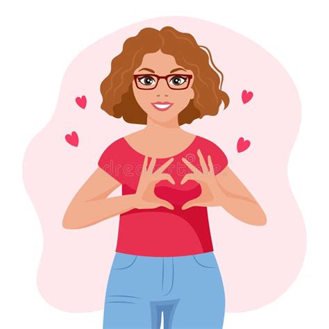 A Young Woman In Love In Glasses With A Joyful Expression On Her Face