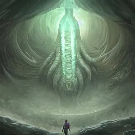 Gigantic Eldritch Creature Looking Down At A Tiny Stable Diffusion