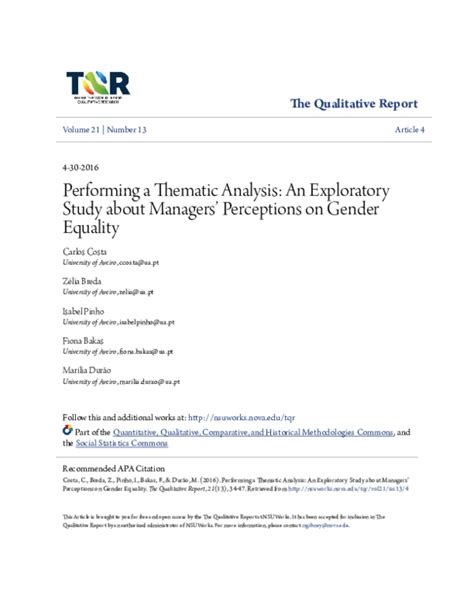 Pdf The Qualitative Report Performing A Thematic Analysis An