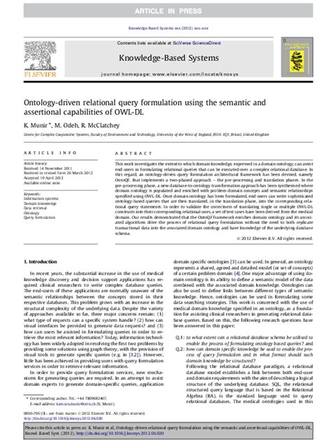 Pdf Ontology Driven Relational Query Formulation Using The Semantic And Assertional