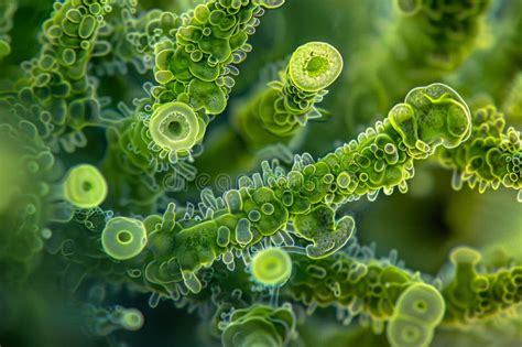 Microscopic View Of Green Algae Stock Illustration Illustration Of