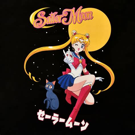 Elbenwald Sailor Moon With Luna Black T Shirt Elbenwald Sailor Moon With Luna Black T Shirt