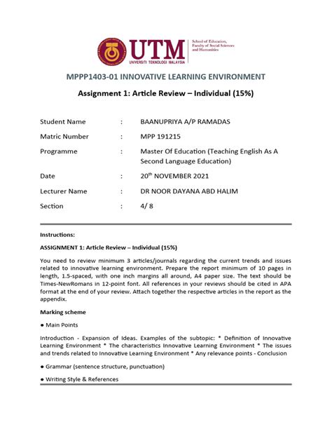 Review Article Assignment 1 Pdf Biomarker Learning